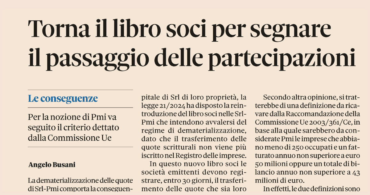 SOCIETA - Srl con Libro Soci se le quote sono dematerializzate