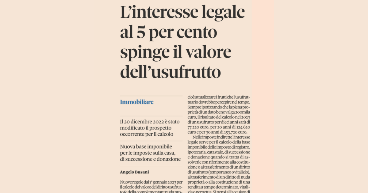USUFRUTTO - Cambia il calcolo con l'interesse legale al 5%